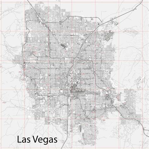 The Las Vegas City Map Is Shown In Black And White With Red Lines On It
