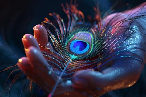 Premium Photo Elegant Peacock Feather Delicately Held In Hand Oc