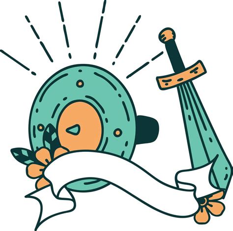 Scroll Banner With Tattoo Style Shield And Sword 11857997 Vector Art At