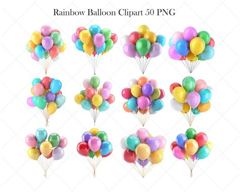 Rainbow Balloon Clipart Birthday Decor Digital Download Etsy