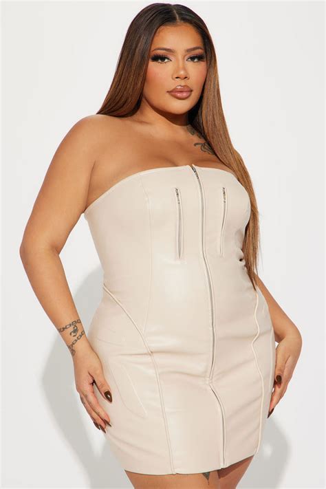 Harley Strapless Faux Leather Mini Dress Cream Fashion Nova