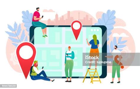 스마트 폰 화면에서 기술 응용 프로그램 벡터 일러스트 장치 인터넷 Gps 위치 및 여행 경로 탐색에서 응용 프로그램을 매핑합니다