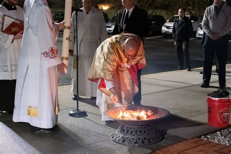 Priest Blessing Easter Fire At The Easter Vigil 2023 Holy Spirit