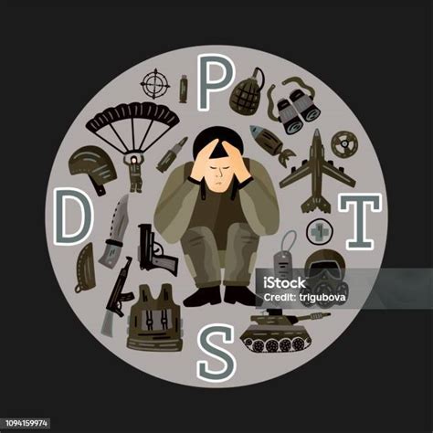 Ptsd입니다 포스트 외상 성 스트레스 장애 벡터 일러스트 레이 션 Mental Wellbeing에 대한 스톡 벡터 아트 및