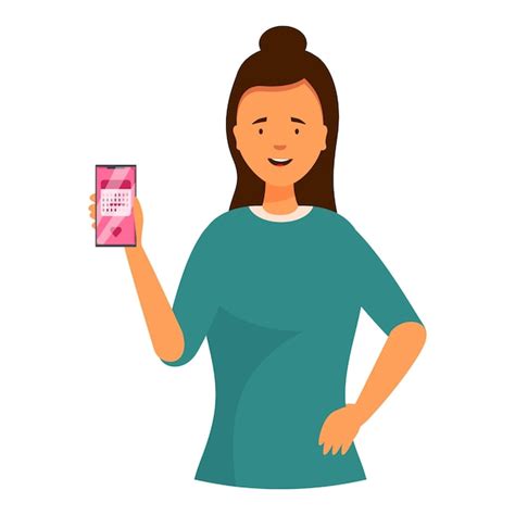 달력 앱과 함께 스마트폰을 들고 있는 행복한 여성은 만적인 데이트 또는 생리 추적 앱을 계획하고 있습니다 프리미엄 벡터