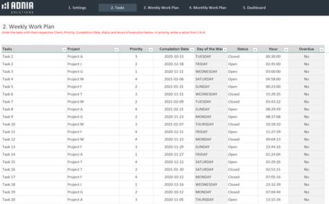 Work Plan Template Excel Adnia Solutions