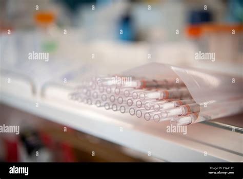 Extended Length Pipette Tips Laying On Biotech Science Lab Shelf Stock Extended Length Pipette Tips Laying On Biotech Science Lab Shelf Stock
