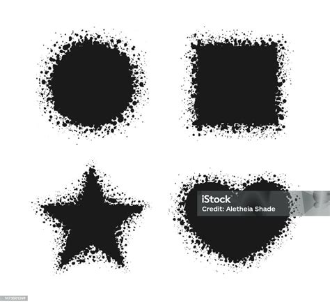 그런지 잉크 스플래터 프레임 세트 스프레이 낙서 스텐실 테두리 템플릿입니다 거친에 대한 스톡 벡터 아트 및 기타 이미지 거친 검은색 그래피티 Istock