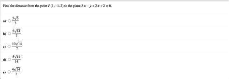 solved find the distance from the point p 1 −1 2 to the