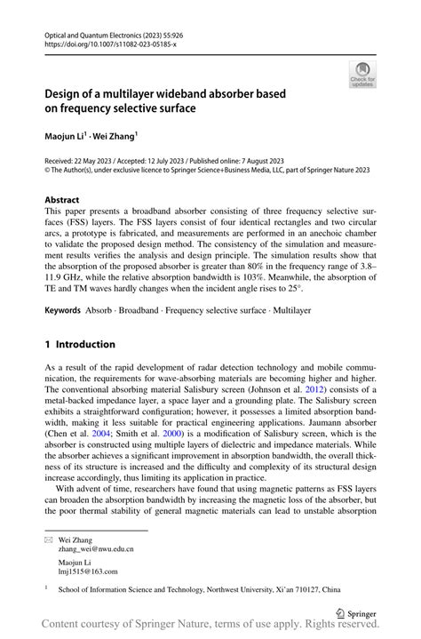 Design Of A Multilayer Wideband Absorber Based On Frequency Selective Surface