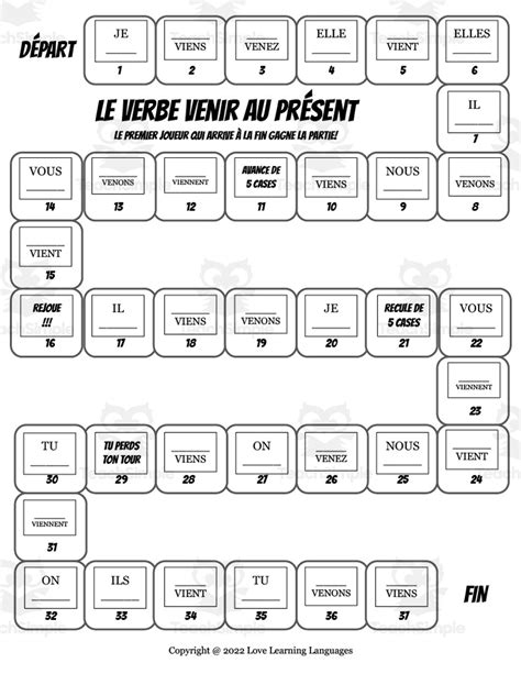 French Venir Conjugation Board Game Present Tense By Teach Simple