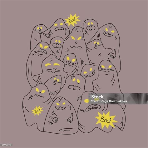 무서운 만화 유령 죽은 괴물 윤곽선 그림 낙서 벡터 일러스트 레이 션 스케치 손 글씨 문구 비문 일러스트 고립된 배경 공포