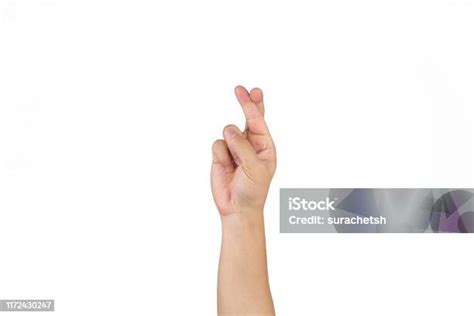 아시아 타이어 남성 손 십자가 손가락 용 행운을 위해 명확한 흰색 배경에 손가락에 대한 스톡 사진 및 기타 이미지 손가락