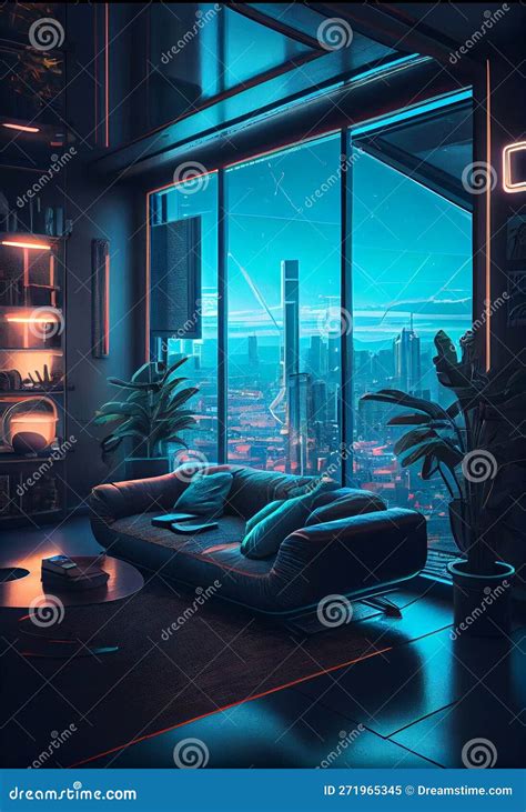 Cozy Cyberpunk Room With Beautiful Futuristic Interior Design Home