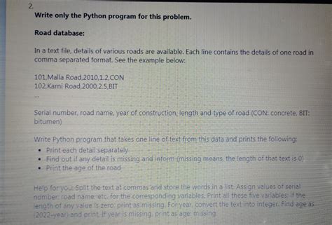 Solved 2 Write Only The Python Program For This Problem