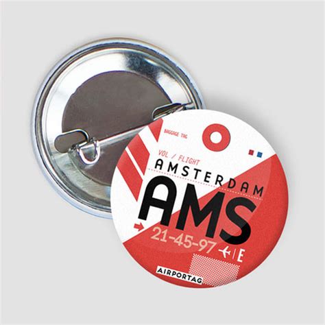 Pinback Button Schiphol Airport Amsterdam Netherlands Iata Code Ams