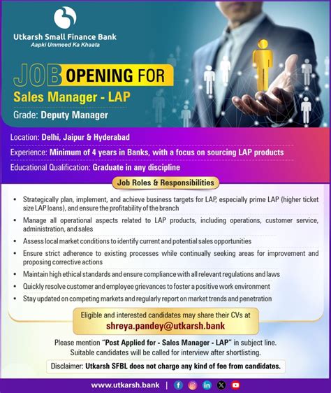 Utkarsh Small Finance Bank On Linkedin Hiring Salesmanager Lap
