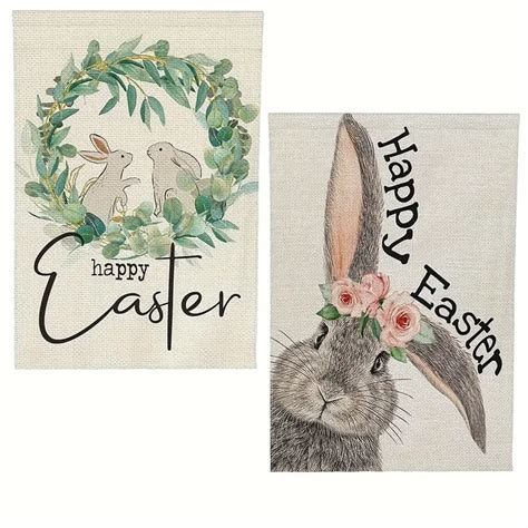 Yard Flags Happy Easter Laurel Wreath Bunny Garden Flag Temu Australia