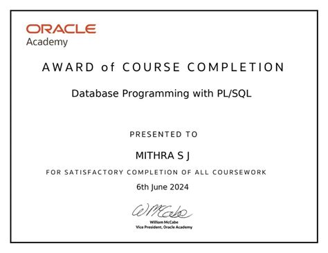 Mithra S J On Linkedin Excited To Share That I Got A New Certificationoracle Database Plsql
