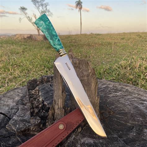 Faca Para Churrasco 10 Holder Aço Inox Cirúrgico Cabo Resina Verde