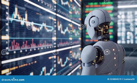 3d Rendering Of A Humanoid Robot Analyzing A Stock Market Chart With