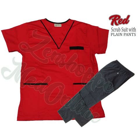 Scrub Suit Set With Piping And Plain Pants Red Lcr Shopee Philippines
