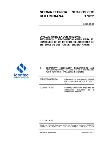 NORMA TÉCNICA NTC ISO IEC TS COLOMBIANA 17022