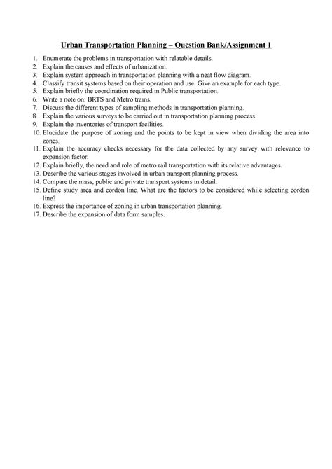 Utp Qb Assignment 1 Urban Transportation Planning Question Bankassignment 1 1