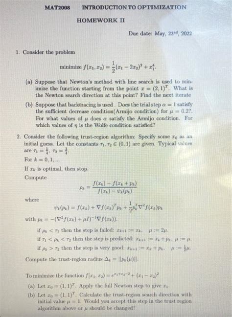Solved Mat Introduction To Optimization Homework Ii Due Chegg