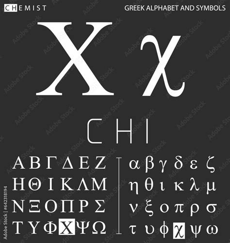 Greek Alphabet And Symbols Chi Letter With Pronunciation Stock Vector