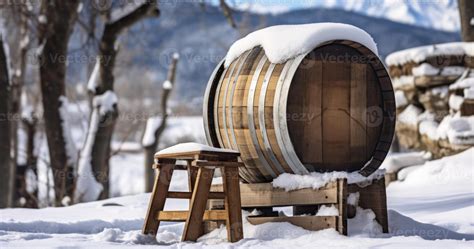 Ai Generated An Old Barrel Crafted From Wooden Staves And Metal Hoops