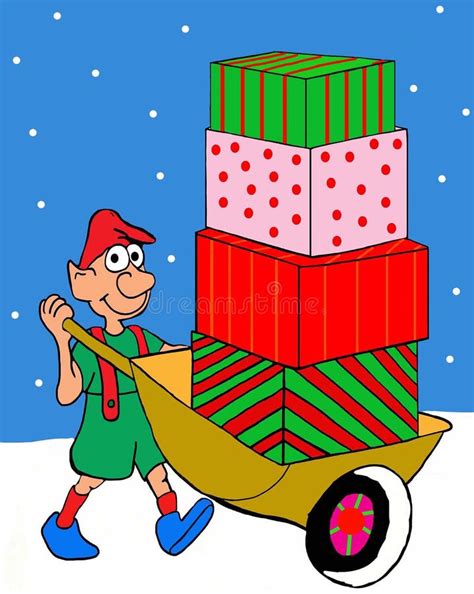 Elf Pushing Big Christmas T Stock Illustrations 4 Elf Pushing Big