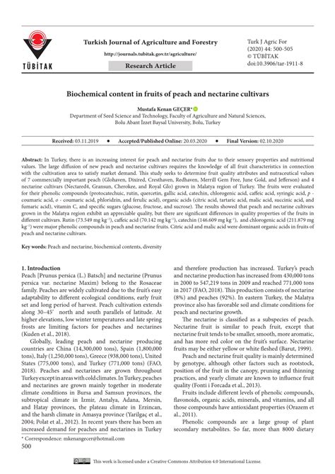 Pdf Biochemical Content In Fruits Of Peach And Nectarine Cultivars