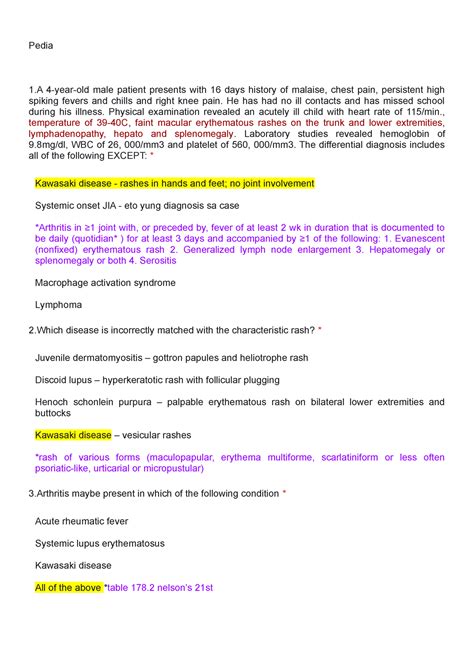 Pedia PART Midterm EXAM Pedia Year Old Male Patient Presents With Days History Of