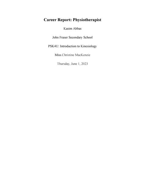 Physio Career Report Career Report Physiotherapist Kasim Abbas John