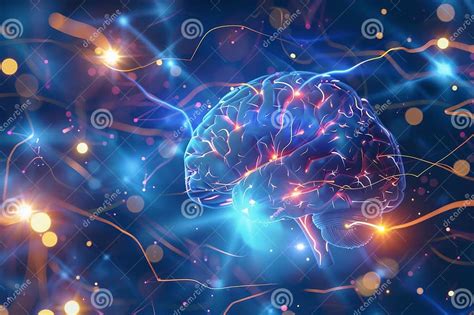 Stylized Digital Image of a Glowing Human Brain with Neural Connections Stock Illustration ...