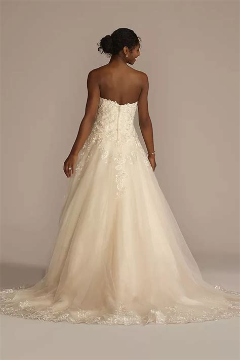 Petite Beaded Lace Tulle Ball Gown Wedding Dress Davids Bridal