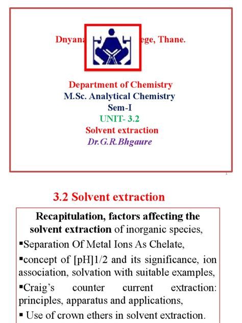 Msc Part I 32 Solvent Extraction Recapitulation Factors Affecting The Solvent Extraction