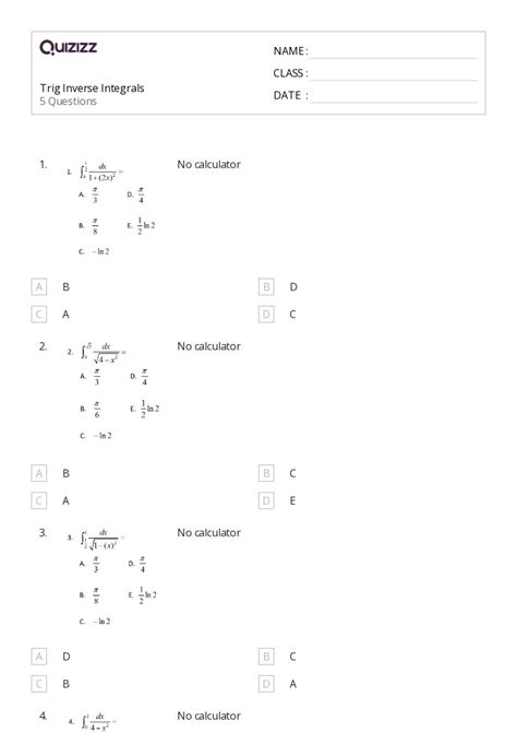 Integrals Worksheets For Th Class On Quizizz Free Printable
