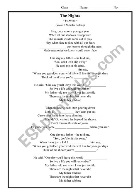 Night Worksheet