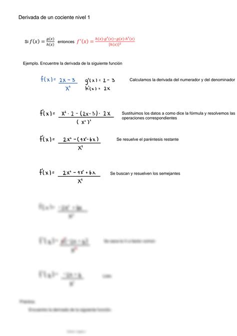 SOLUTION Derivada De Un Cociente Nivel 1 Studypool