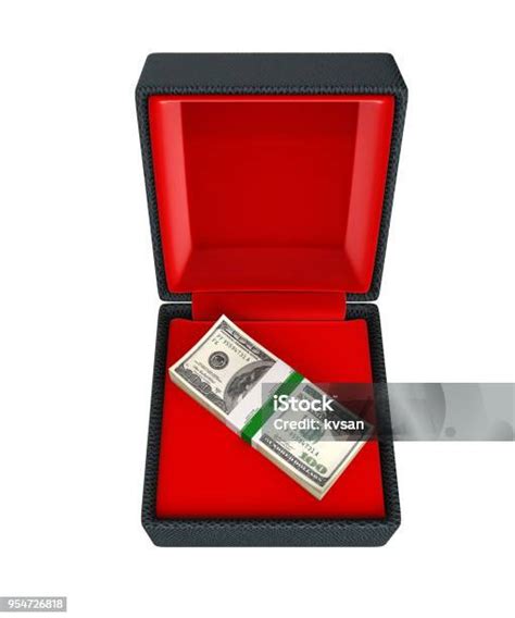 스택 돈을 미국 백 달러 지폐 선물 상자 흰색 절연 빨간 재료에서에서 그림자 없이 3d 배경 가죽에 대한 스톡 사진 및 기타 이미지 Istock