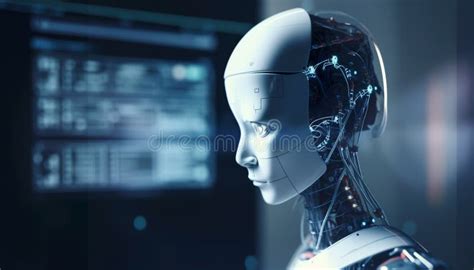 Futuristic Robotic Cyborg With Metallic Torso And Blue Robotic Arm