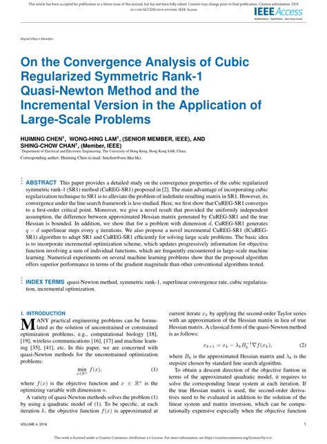 Pdf On The Convergence Analysis Of Cubic Regularized Symmetric Rank 1