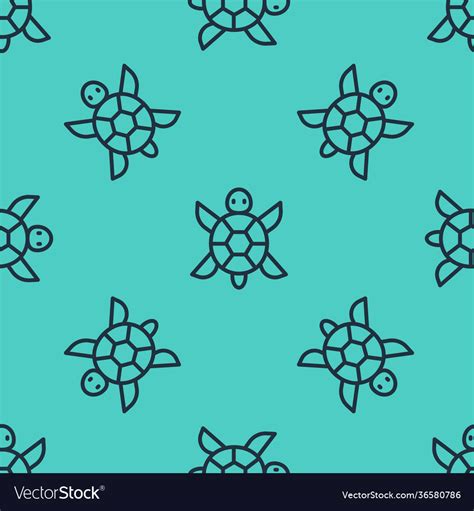 Black Line Turtle Icon Isolated Seamless Pattern Vector Image