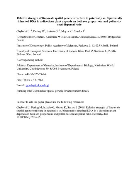 Pdf Relative Strength Of Fine Scale Spatial Genetic Structure In