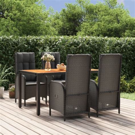 Vidaxl 5 Piece Patio Dining Set With Cushions Black Poly Rattan 591
