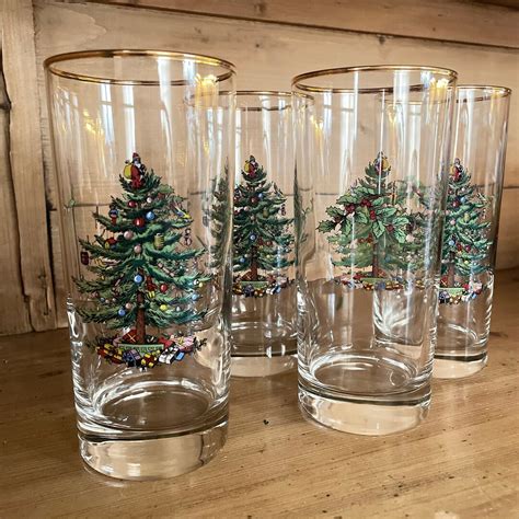 Spode Christmas Tree Highball Tumbler Glasses Set Of 4 Etsy