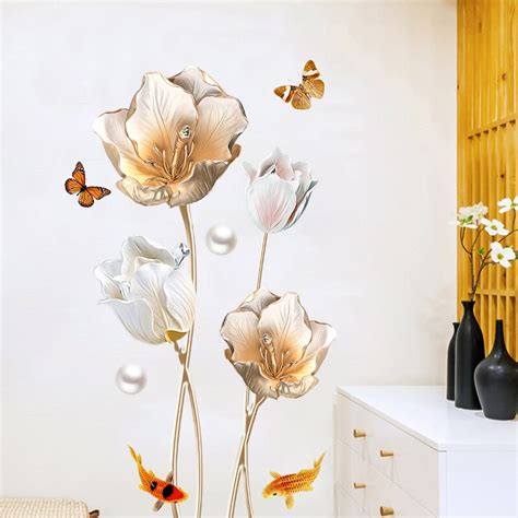 Romantic Flower Vinyl Wall Sticker Living Room Bat Grandado