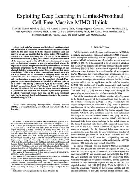 Pdf Exploiting Deep Learning In Limited Fronthaul Cell Free Massive Mimo Uplink